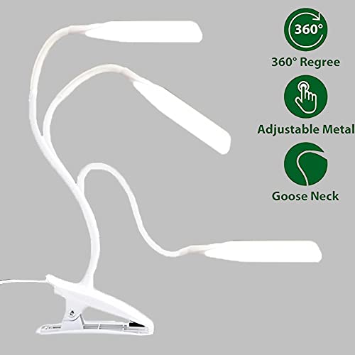 BiteBoom Portable Clip-On LED Reading Light - USB Rechargeable Lamp with 3 Brightness Levels, Adjustable Neck, Long Battery Life, Compact Design for Kindle, Bed Headboard, and More