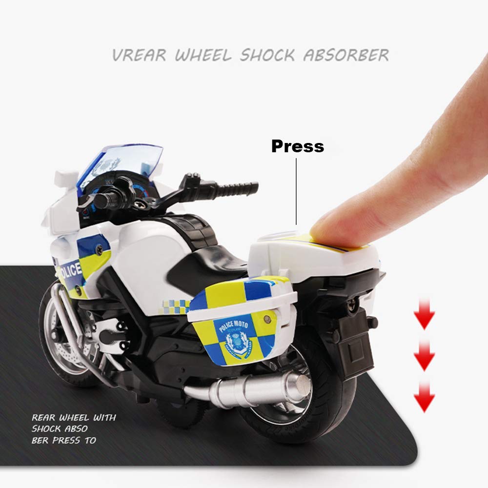 Gilumza Pull Back Motorcycle Toys, Tiny Gift with Music Lighting, Police Motorcycles Toy for Boys Kids Age 3 4 5 6 7 8 Year Old (White)