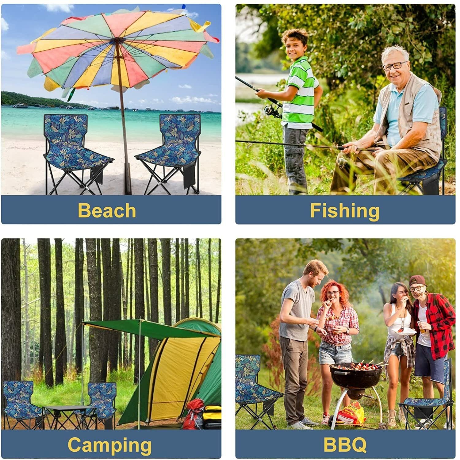 Ariie Folding Camping Chair Picnic Hiking Outdoor Fishing Folding Chair Metal Frame