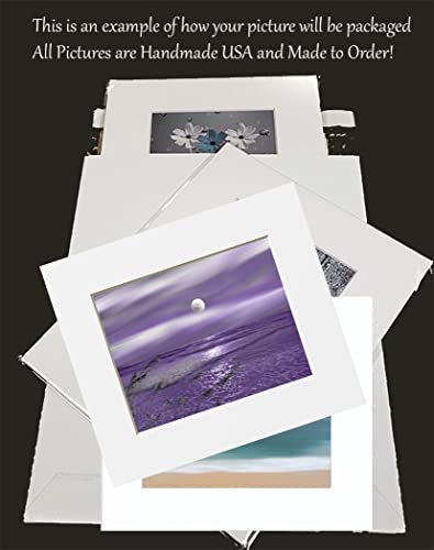 Coastal Ocean Moon Purple Home Decor Bedroom Bathroom Purple Matted Wall Art Picture (11x14 Photo with16x20 Mat)