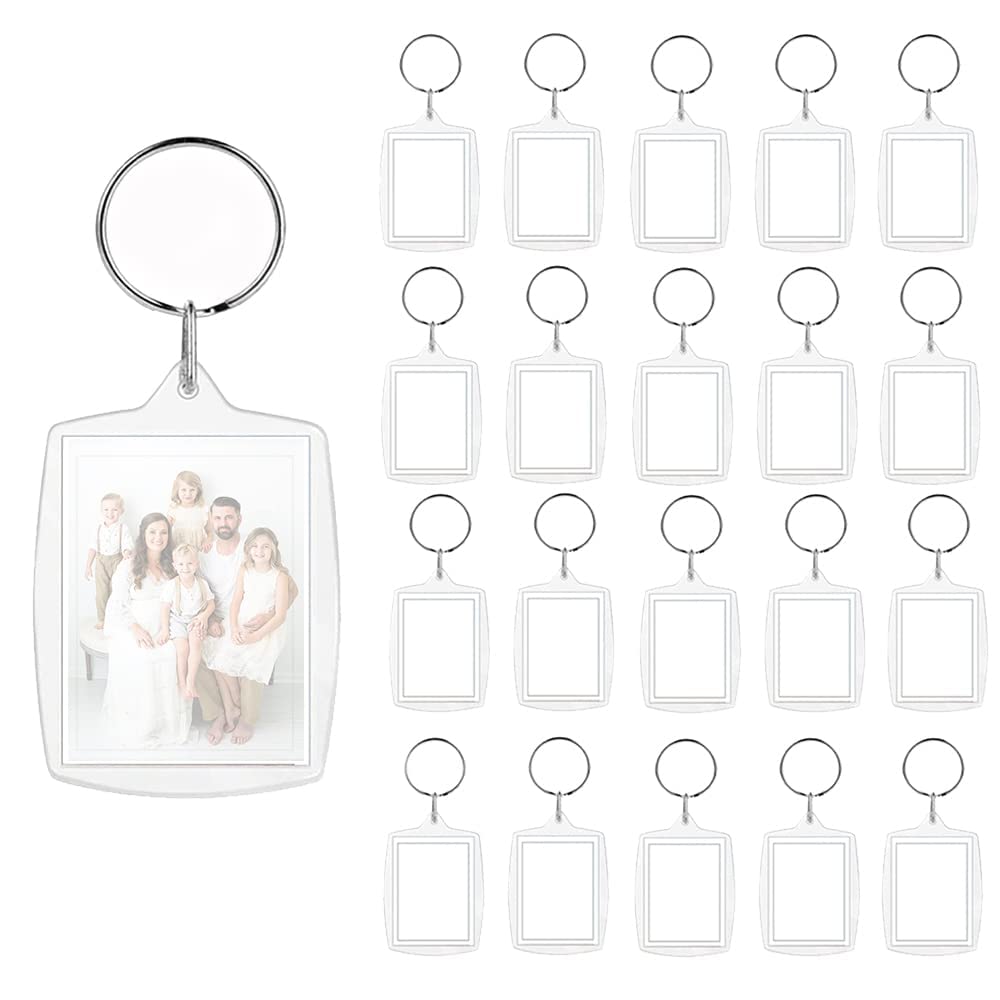 BetterJonny 20Pcs Acrylic picture Keychain Blanks Photo Keychain Clear in Photo Keychain Acrylic Picture Frame Keyrings (Rectangle)
