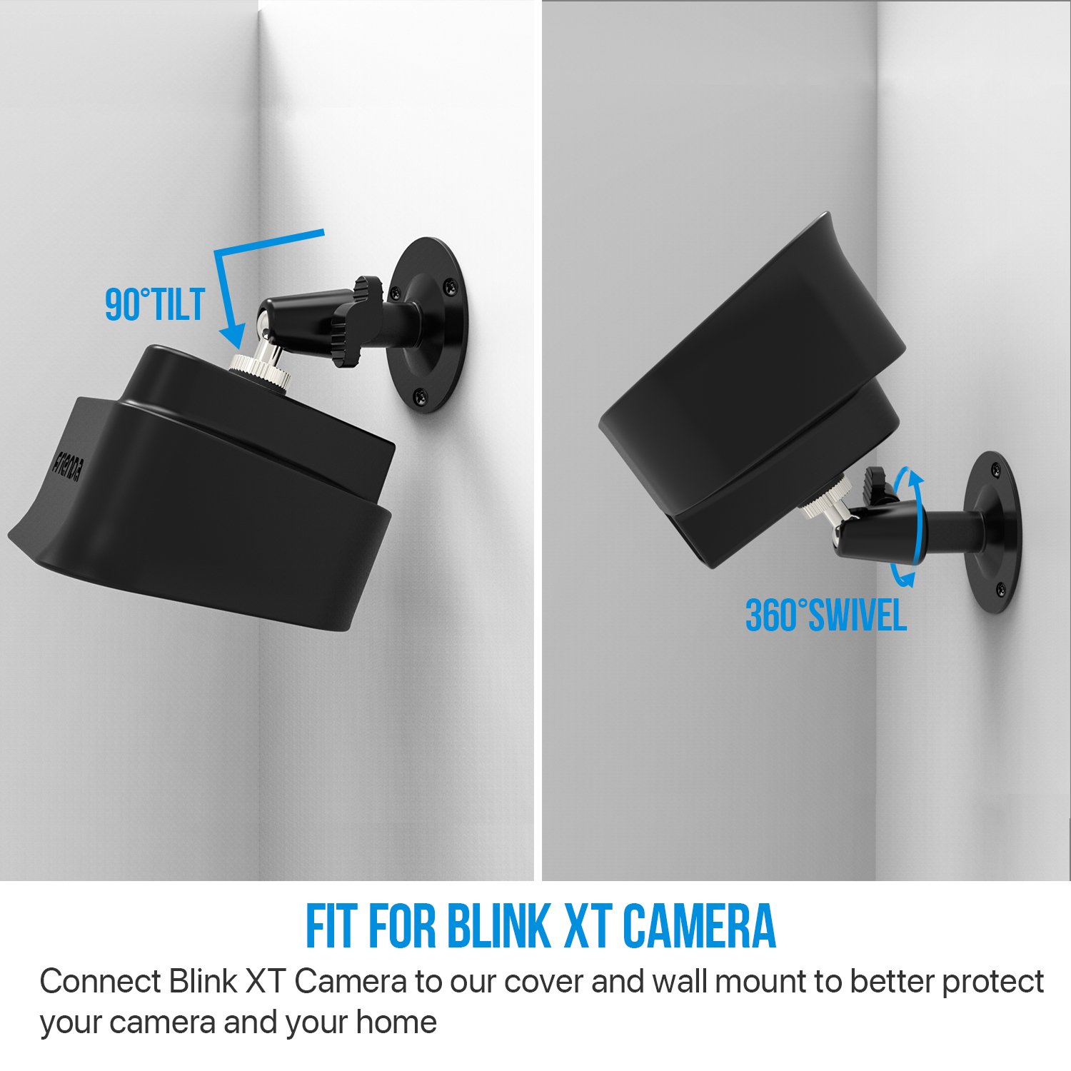 Frienda 360 Degree Adjustable Wall Mount Bracket and Silicone Protective Skin for Blink XT Indoor/Outdoor Security Camera (2, Black)