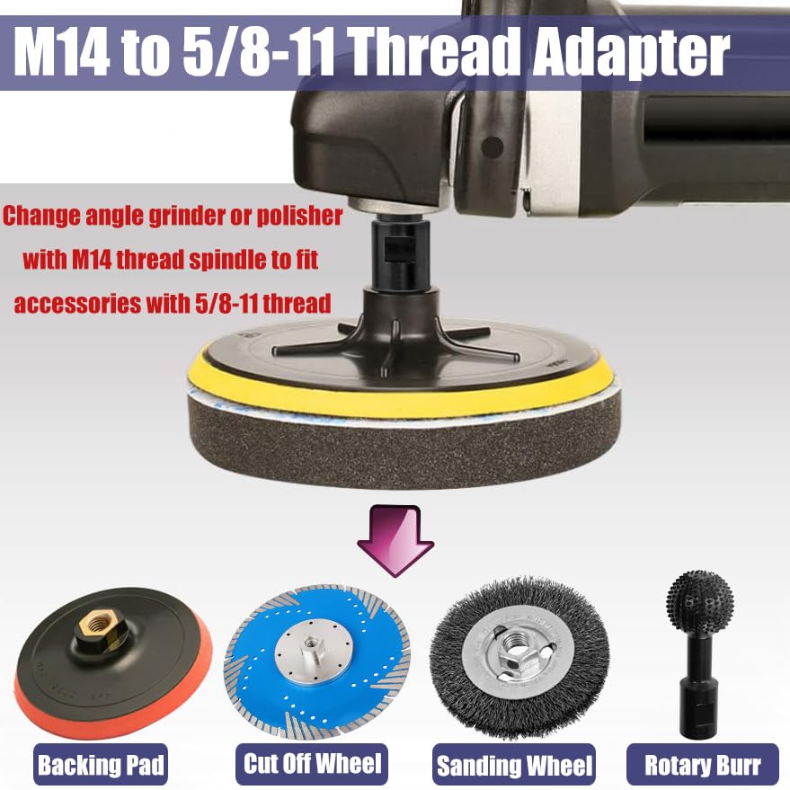 Yakamoz 2Pcs Angle Grinder Attachment M14 Female to 5/8"-11 Male Adapter Rotary Polisher M14 to 5/8"-11 Adaptor Converter Connecting Tool
