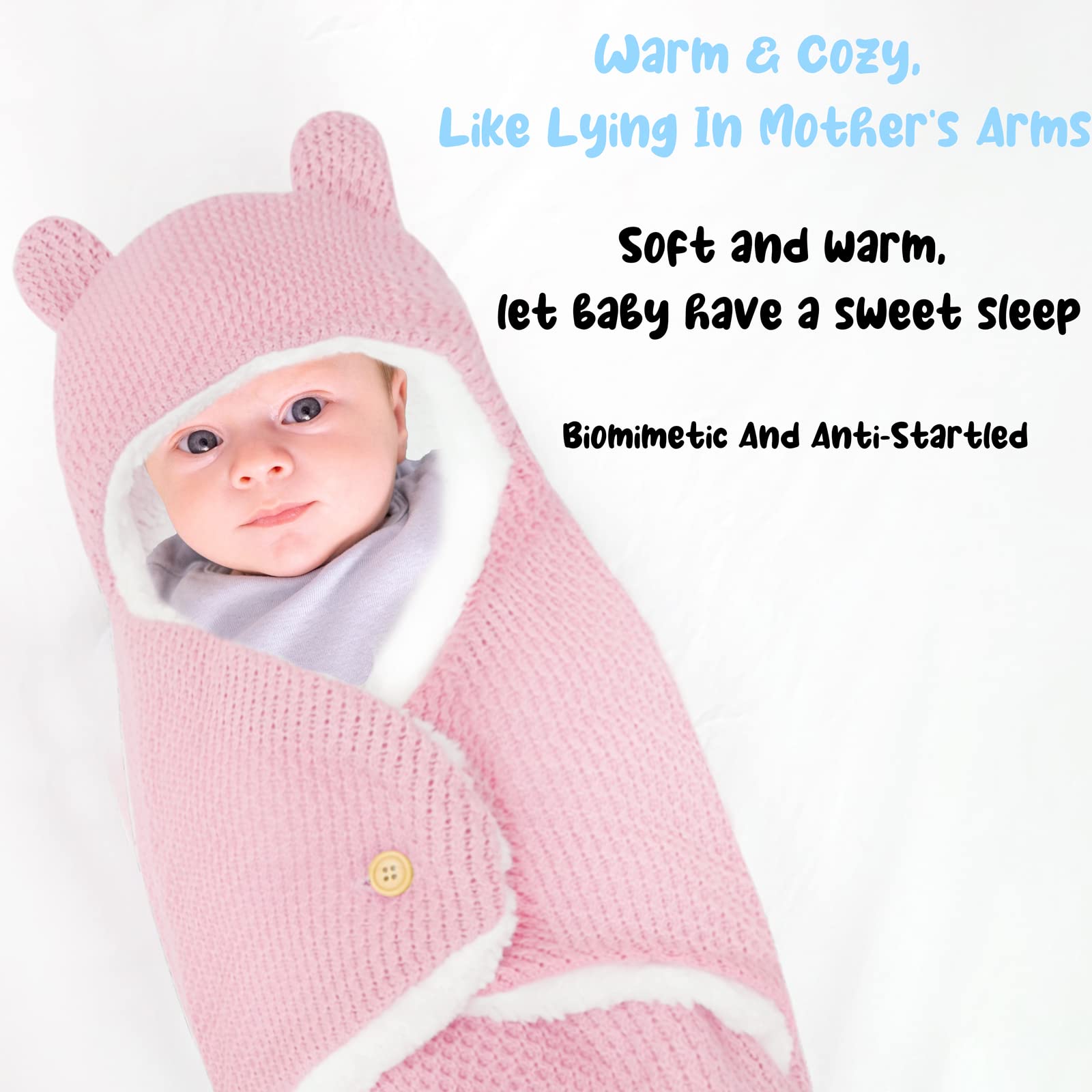 Baby Swaddle Blanket, Soft Plush Newborn Swaddle Wrap Baby Blankets, Cute Bear Unisex Baby Sleeping Bag for 0-6 Months Baby