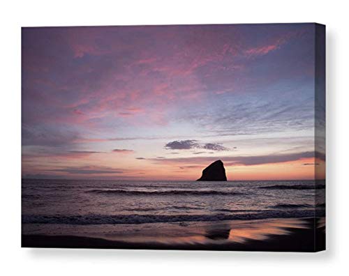 Coastal Sunset CANVAS Print Afterglow Glowing Pink Clouds Beach Photography Pastel Sky Oregon Coast Wall Art Nature Photo Ocean Home Decor Ready to Hang