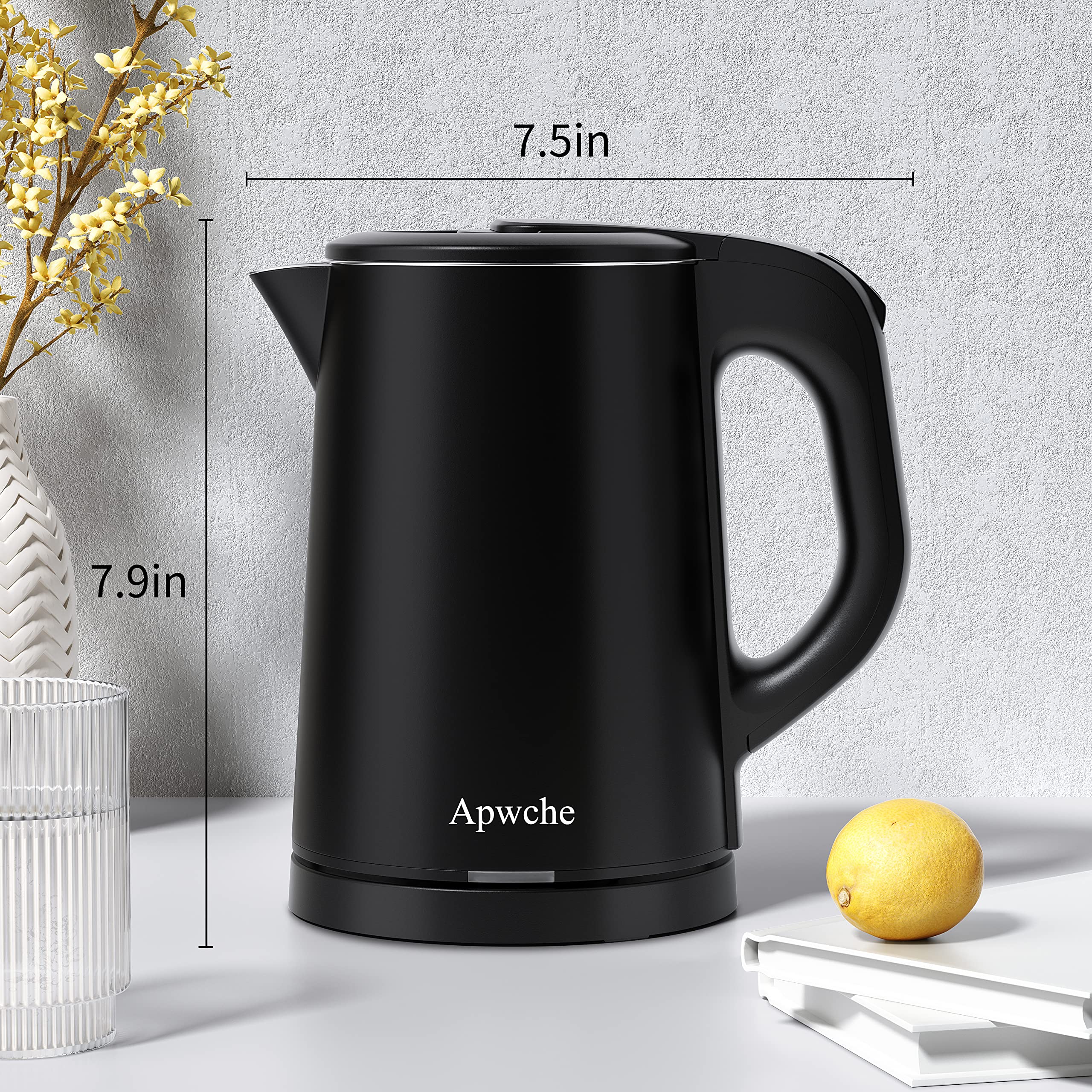 Apwche Small Electric Kettle, Portable Kettle with 304 Stainless Steel Travel Kettle 27oz/0.8L Electric Tea Kettle for Business Trip, Small Electric Kettle with Auto Shut-Off (black)
