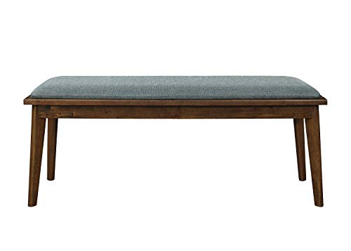 Coaster Furniture Aldredo Mid Century Modern Wood Dining Bench Upholstered Padded Seat Cushion Gray Fabric Walnut 108083