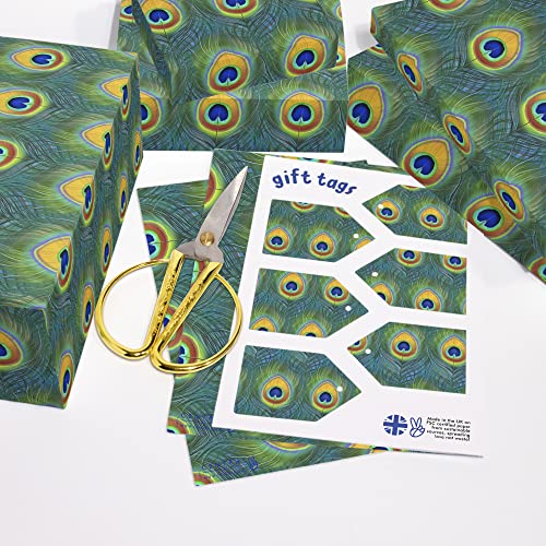 CENTRAL 23 Animal Print Wrapping Paper - 6 Sheets Gift Wrap - Green Wrapping Paper - Peacock Feathers - Birthday Wrapping Paper For Women - Comes With Fun Stickers