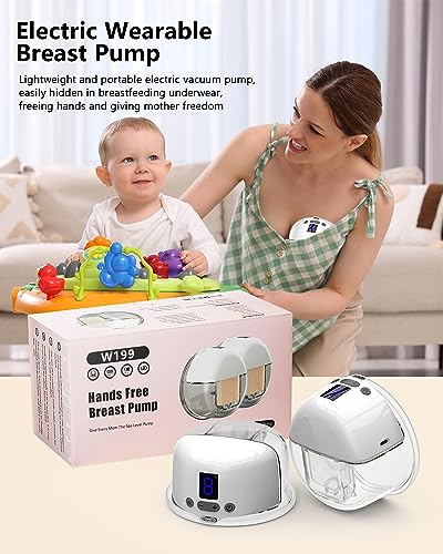 Double Wearable Breast Pump, Hands Free Vacuum Breast Pumps, Lower Noise and Painless, LED Display Memory Function, 4 Modes 9 Levels Electric Breast Pump Portable, 24mm Flange, 2 Pack