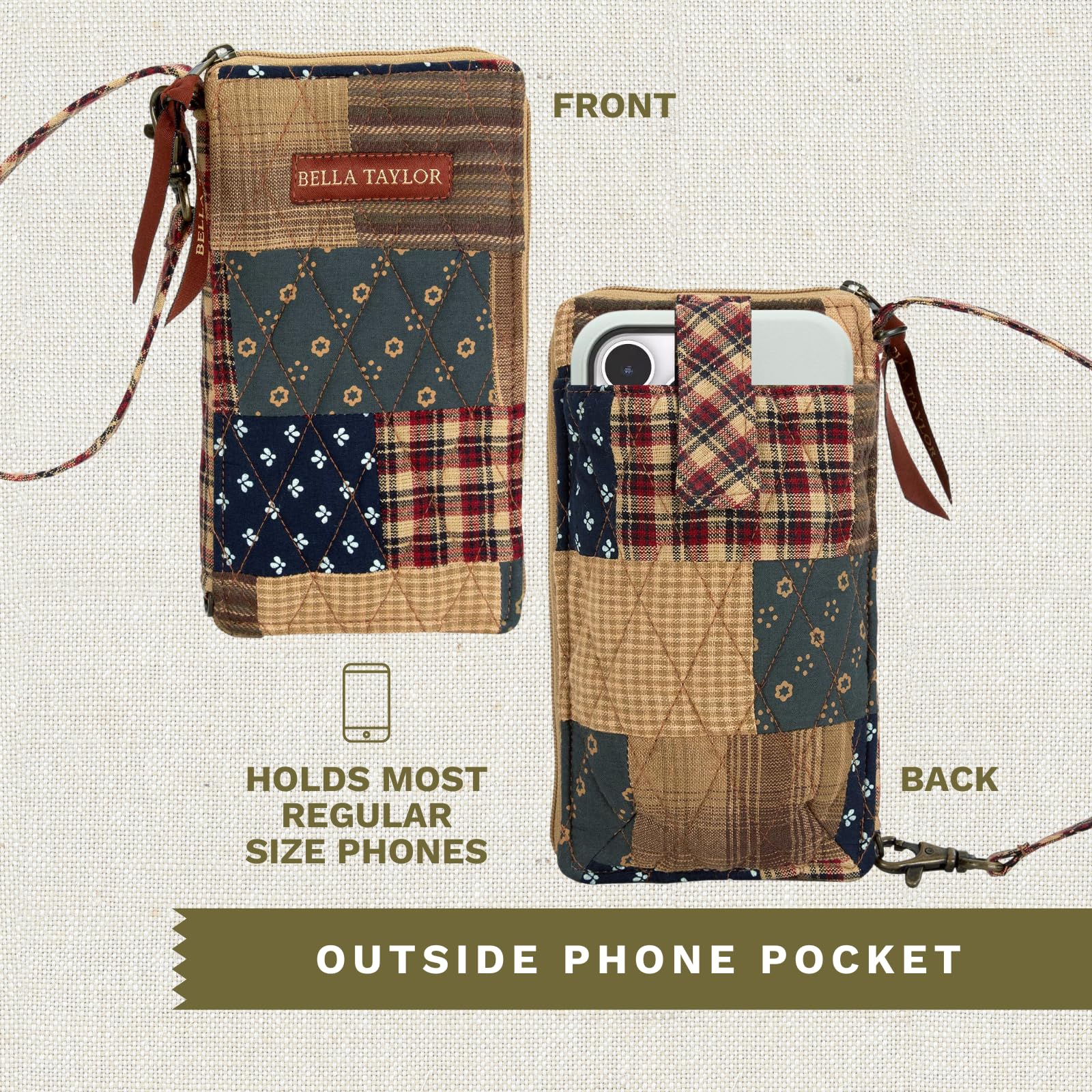 Bella Taylor Cell Phone Wristlet Wallet for Women with Smartphone Pocket and RFID Protection, Primitive Patch Navy Patchwork