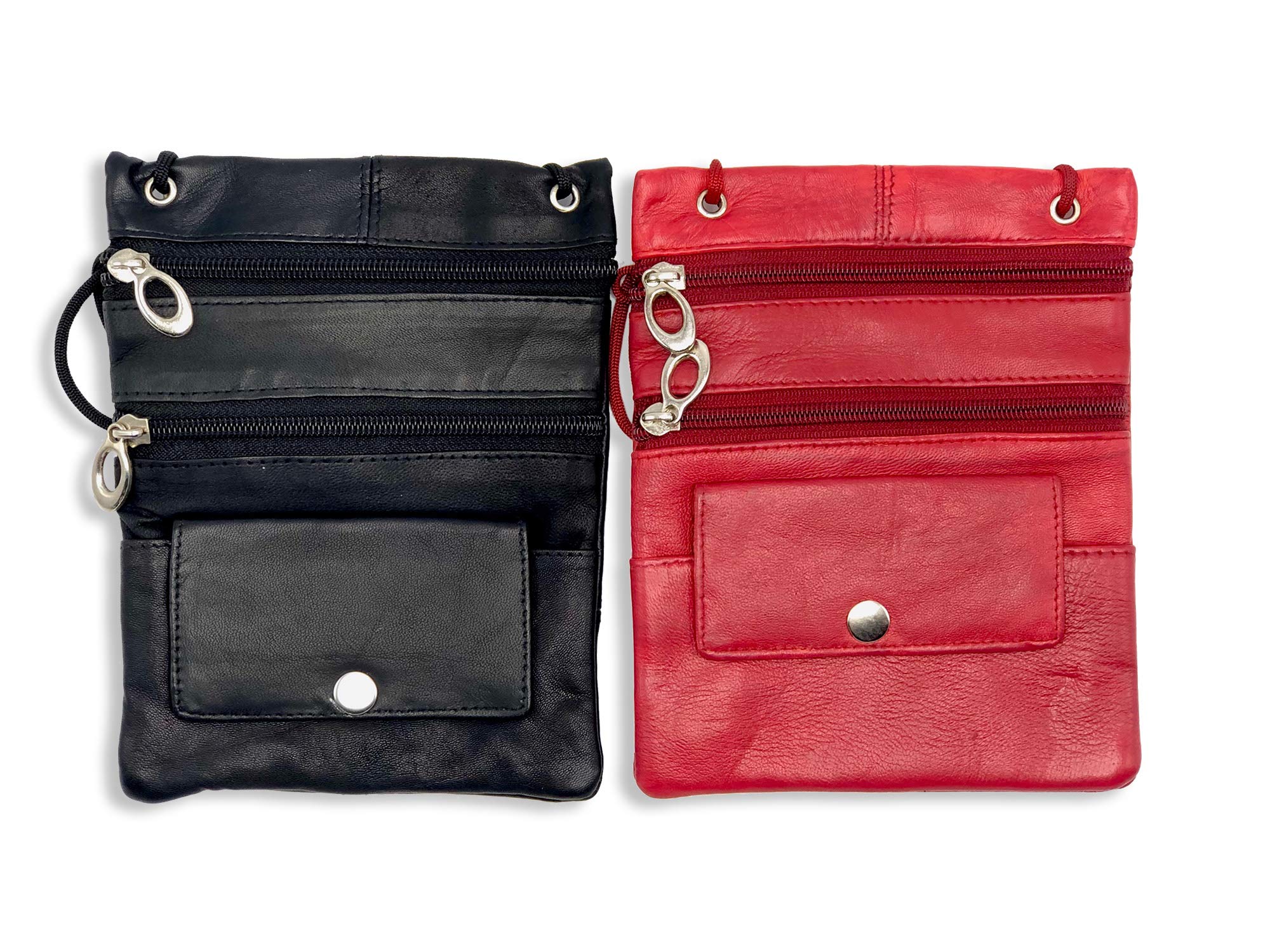 Goson Leather Purse Organizer Shoulder Bag 4 Pocket Micro Handbag Travel Wallet - 2 Pack (Black & Red)