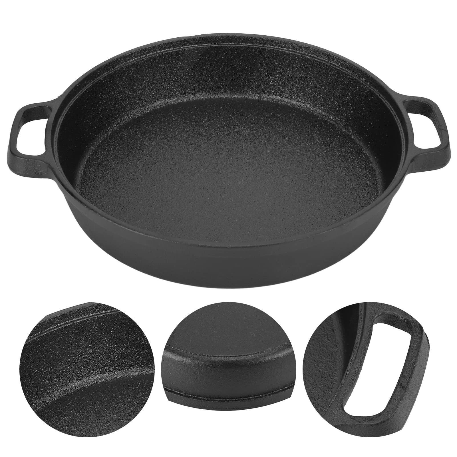 Cast Iron Skillet with 2 Handle, Non Stick Heat Resistant Frying Pan 25cm Rounde Mini Flat Bottomed Camping Skillet Cooking Cookware for Cooking Egg Steak