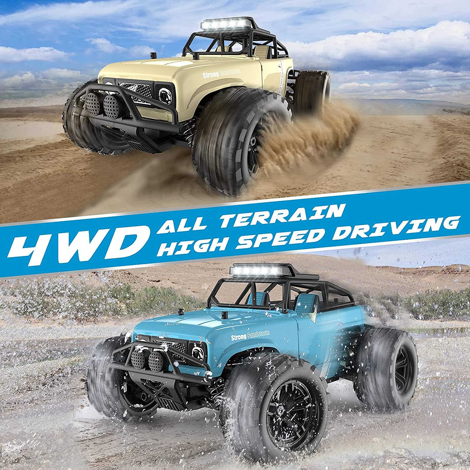 Gizmovine RC CAR, Off-Road Remote Control Truck, 2.4GHz 25 MPH 4WD All-Terrain Hobby Remote Control Car, High-Speed Waterproof RC Car with 2 Rechargeable Batteries