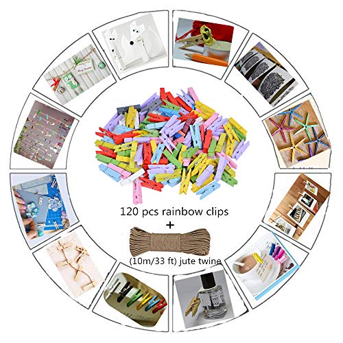 DurReus Tiny Clothes Pins Colorful Hang Up Photographs Drawings Party Clips Decor Baby Shower Game with Twine Pack 50 Pink