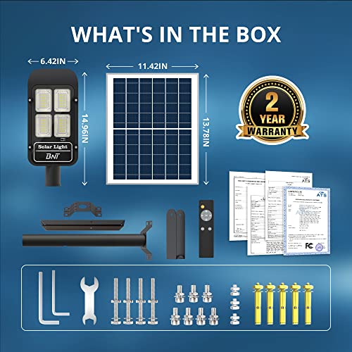 BNT 300W Solar Street Lights Outdoor, 30000LM LED Solar Flood Light, Dusk to Dawn Super Bright LED Solar Powered Street Light with Remote Control, for Yard, Parking Lot, Stadium