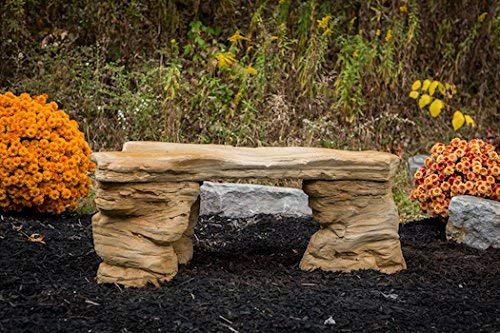 Cast Stone Petrified Rock Bench, Commercial Grade Concrete Benches, 3 Piece Concrete Bench, Hand Sculpted Fine Cast Stone Patio Furniture & Rock Bench