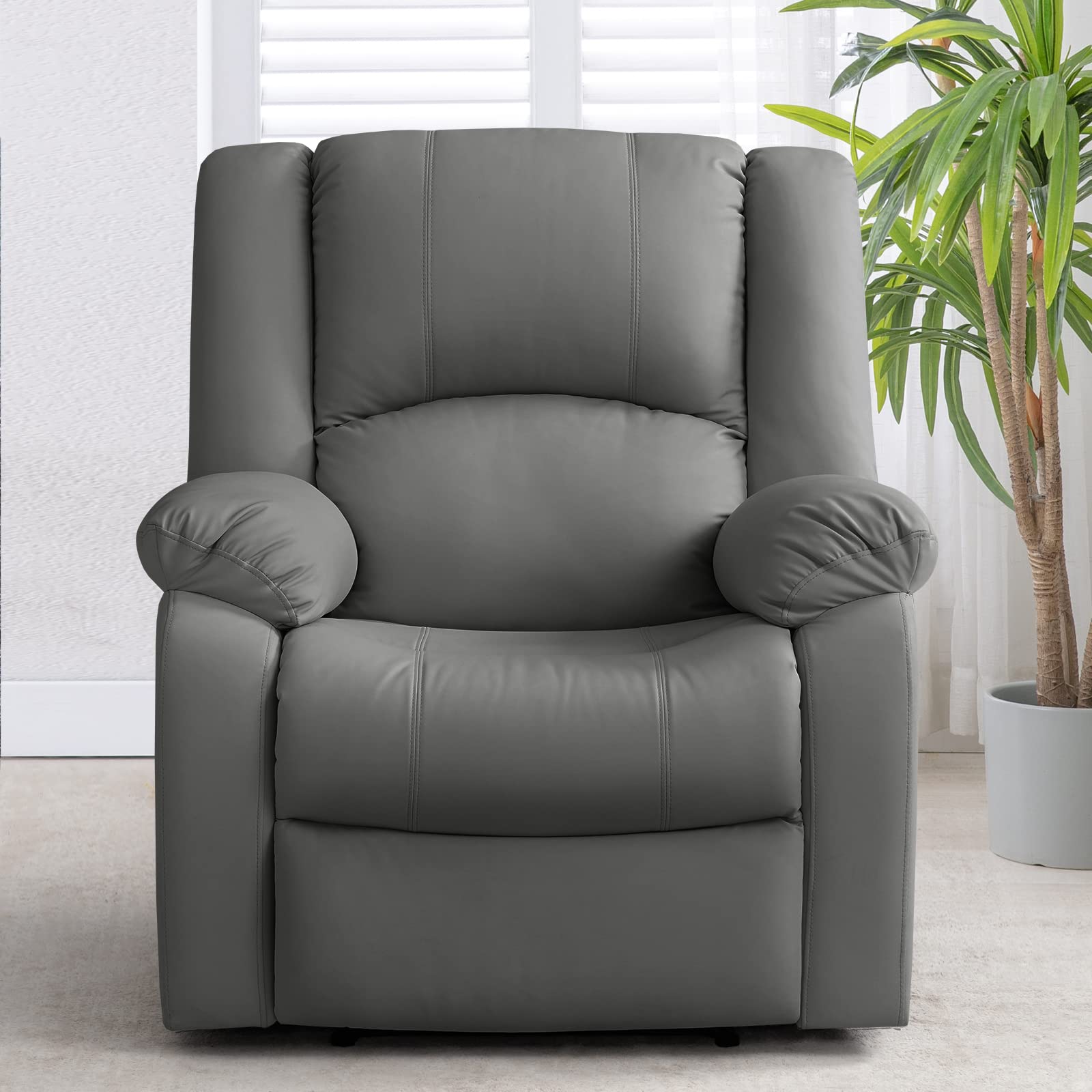 ASHOMELI Large Real Leather Recliner Chair, 150 Degree Tilt, Living Room Bedroom Sofa Recliner (Dark Grey)