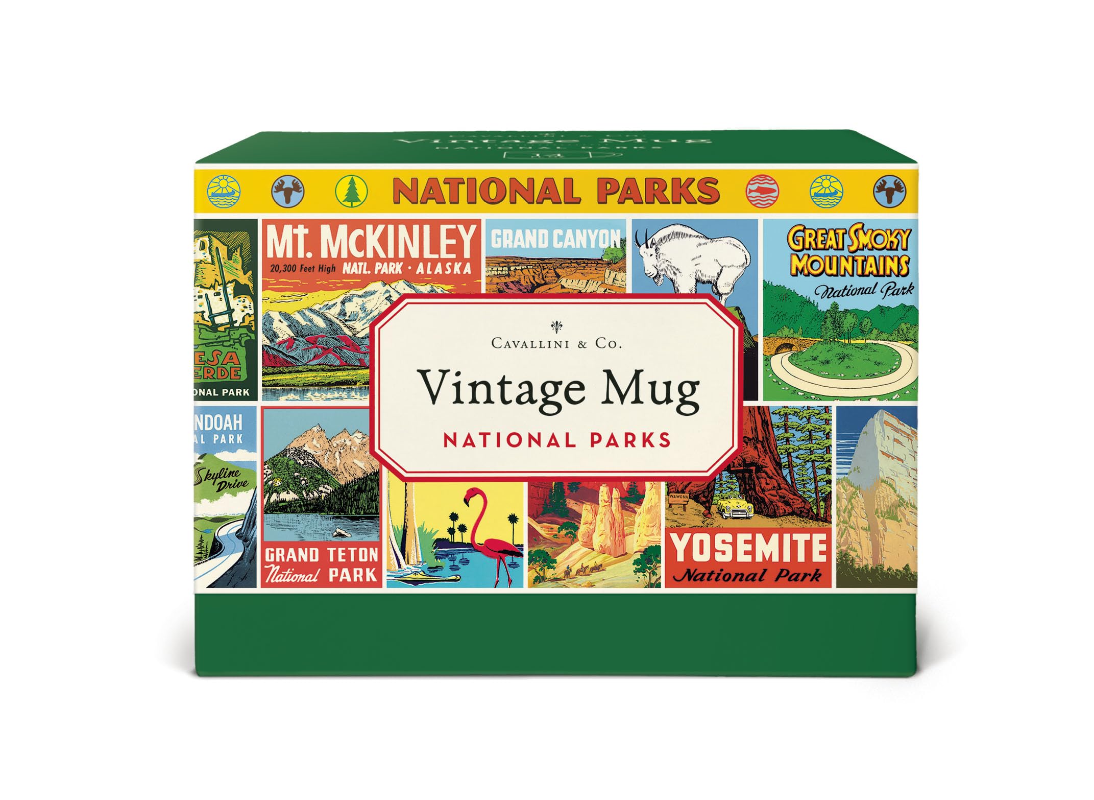 Cavallini Vintage Coffee Mug, Ceramic Mug with National Parks Design