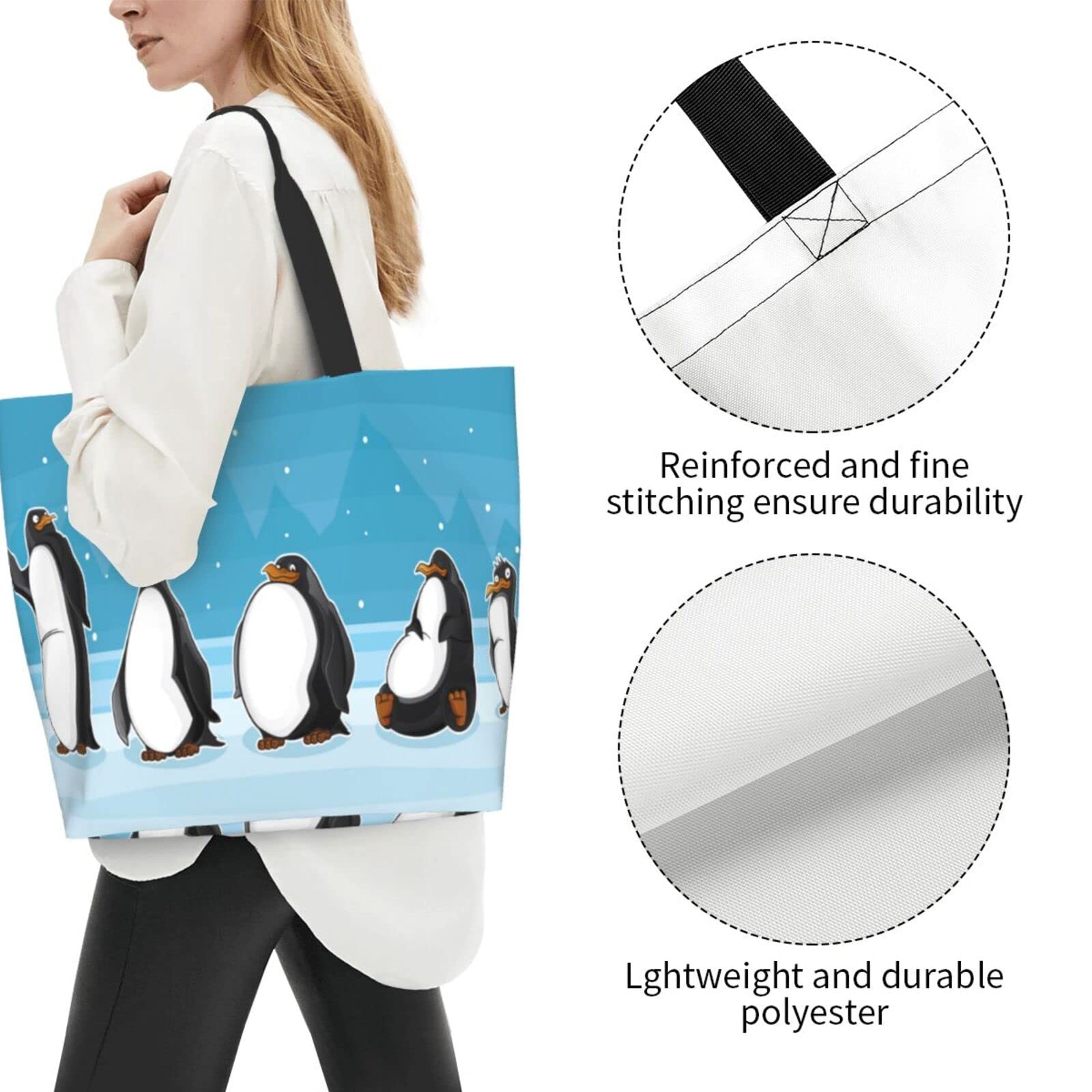 B TREE Funny Animals Penguin Canvas Tote Bag Women Casual Shoulder Bags For Shopping Grocery Large Handbag
