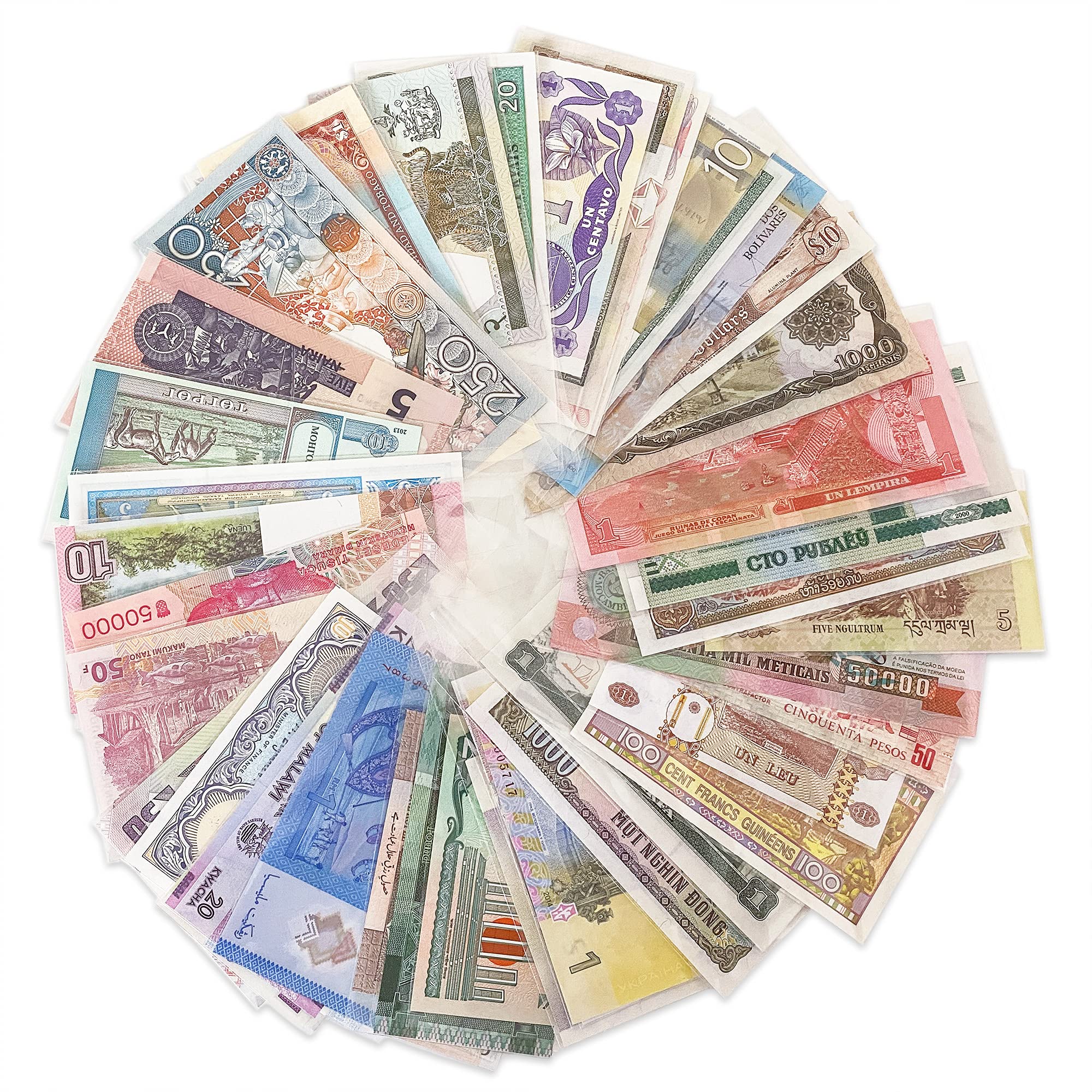 BNCollectibles 50 World Banknotes from 50 Countries β Nice Variety, Expand Your Currency Collection β Authentic, Uncirculated, Suitable for Collectors