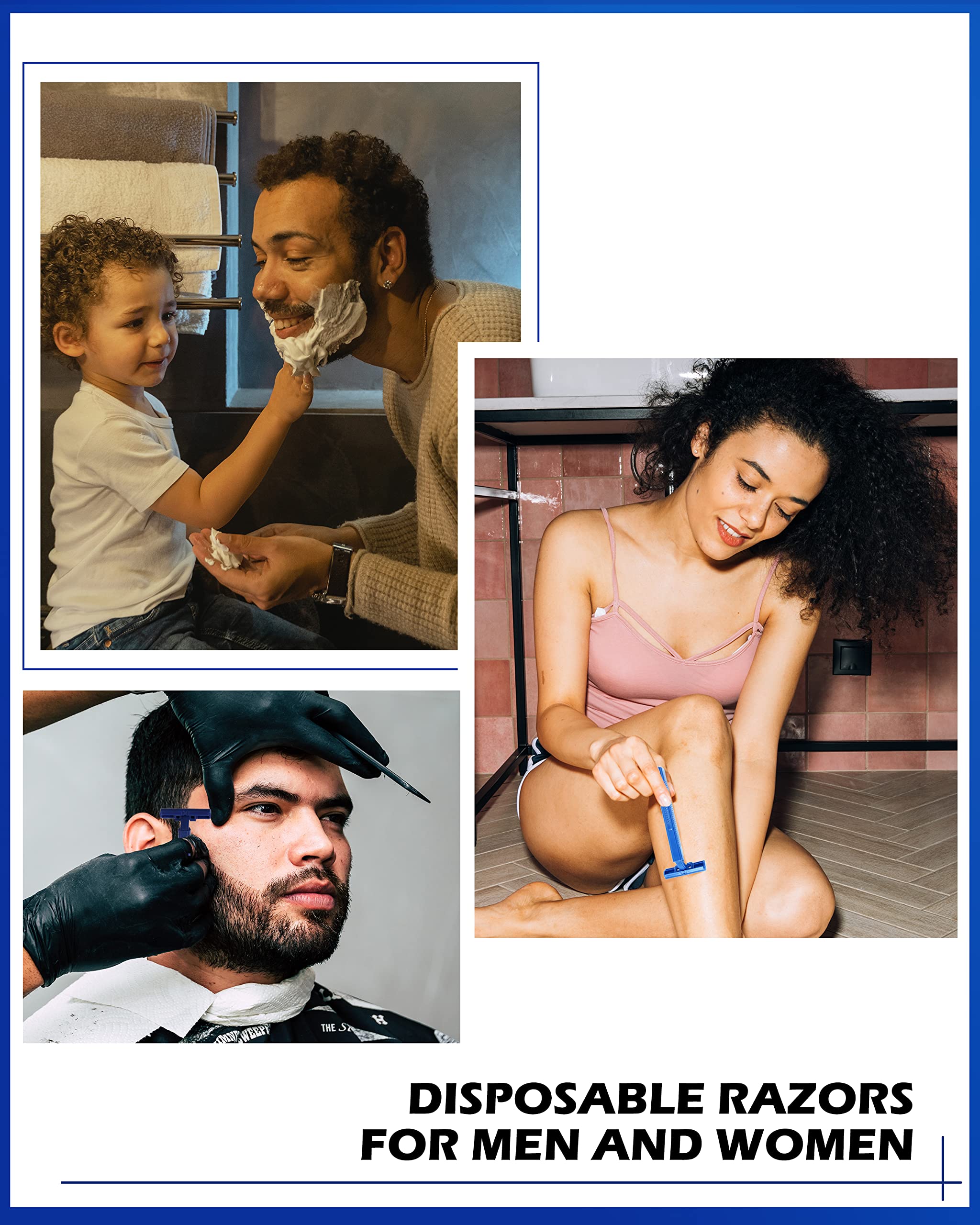 Disposable Razors for Men, 50 Count Men Razora for Shaving with Lubricating Strips, Twin Hypoallergenic Stainless-Steel Travel Razor for Men Sensitive Skin Blue