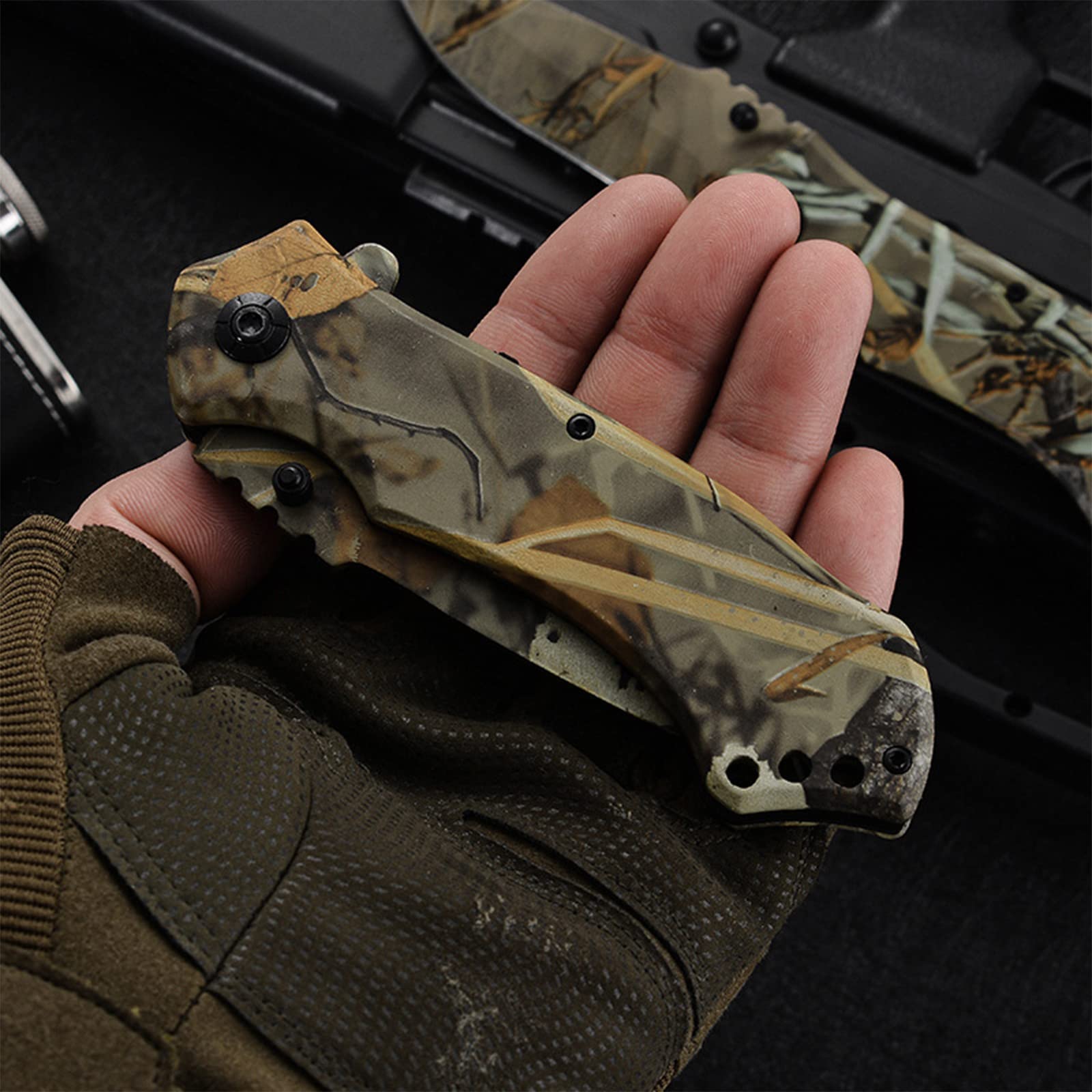 JUNZHIZHE Camouflage Folding Knife,Square Blade Folding Knife,3.2-inch Camouflage Tactical Pocket Knife - EDC Outdoor Camping and Hunting Tools,Father's Day Gift(2Pack)