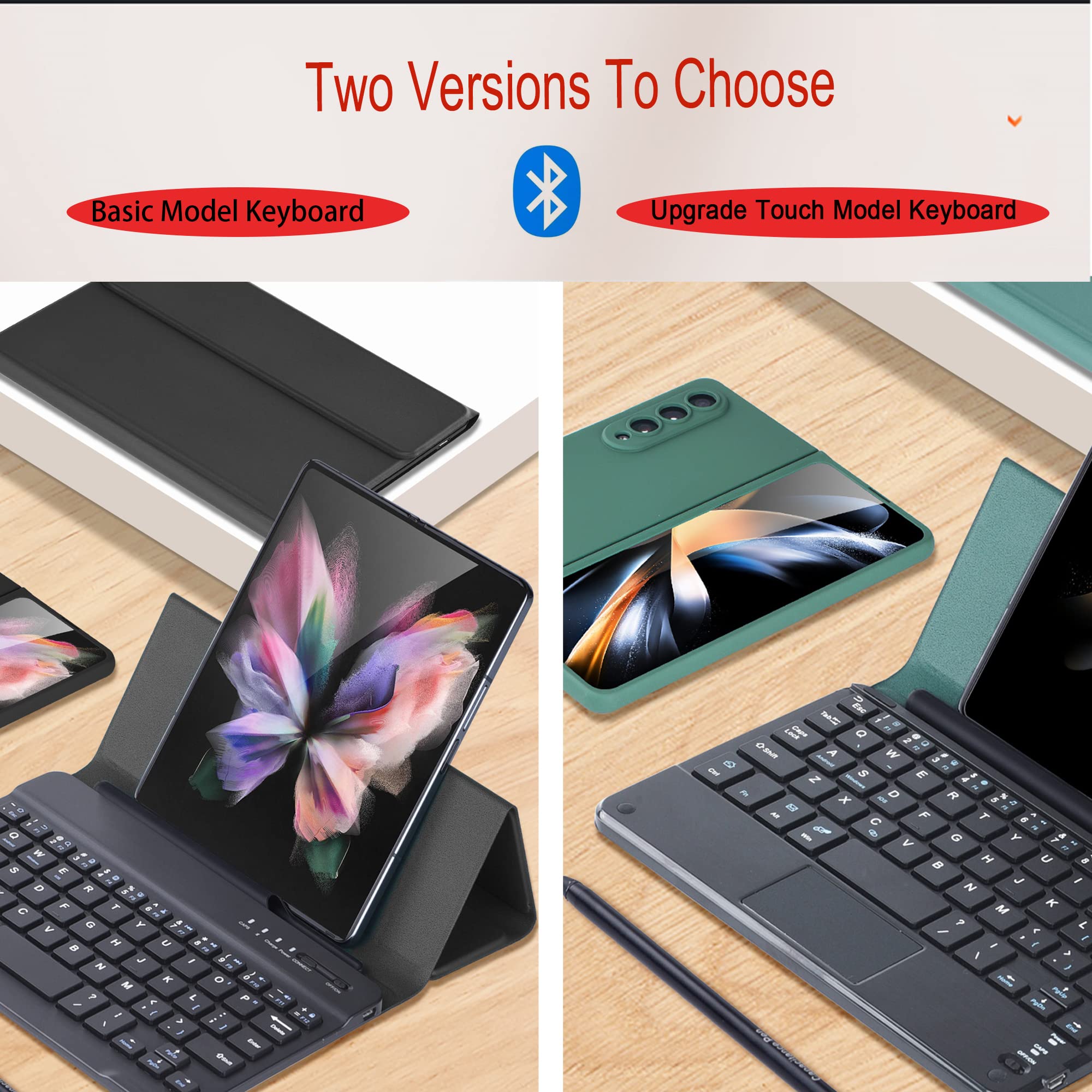 BRAND SET Fold 4 Keyboard Case, Galaxy Z Fold 4 Bluetooth Keyboard and Case with Touchpad, Leather Cover for Samsung Galaxy z fold 3/z fold 4 with Keyboard Holster and S Pen Slot(Black)