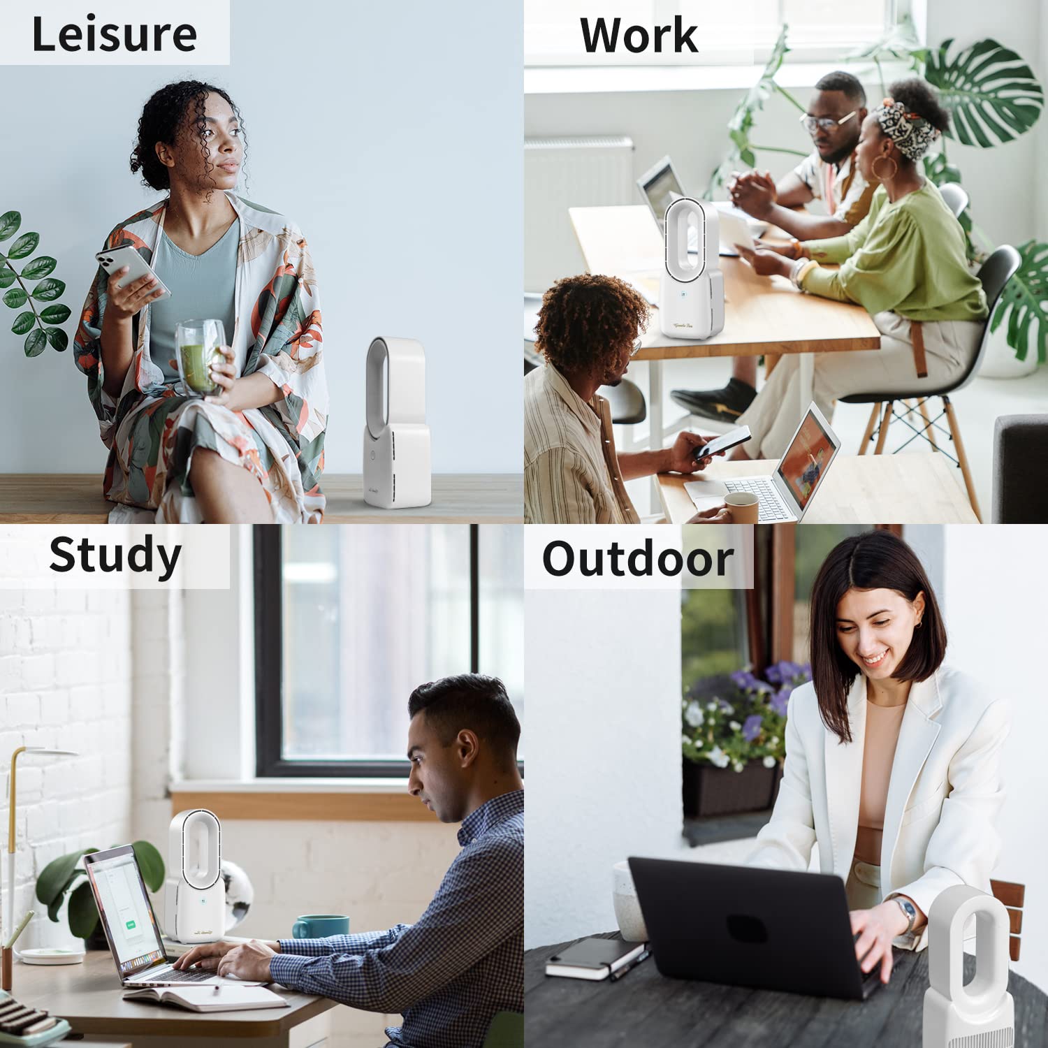 let'me Desk Fan, Small Bladeless Fan Quiet Table Fan, 11.8in Battery Operated Personal Desktop Fan with 5-Colors Lights, Touch Control, Rechargeable Breeze Fan for Bedroom, Office, Home