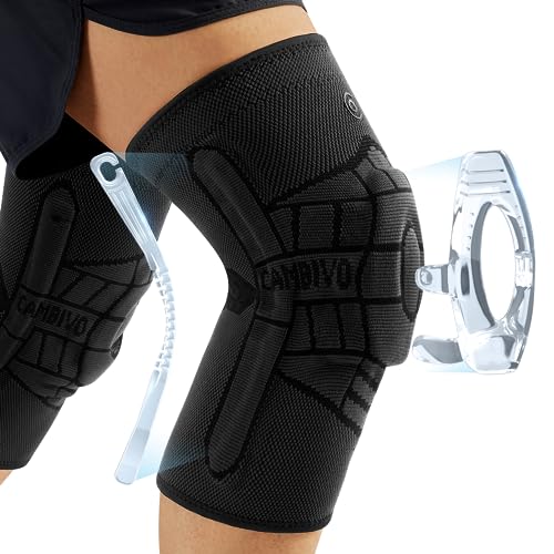 CAMBIVO 2 Pack Knee Braces for Knee Pain Women & Men, Knee Compression Sleeve with Side Stabilizers & Patella Gel Pad, Knee Support for Running, Hiking, Meniscus Tear, Arthritis, ACL, Joint Pain Relief(NS13,Black,Large)