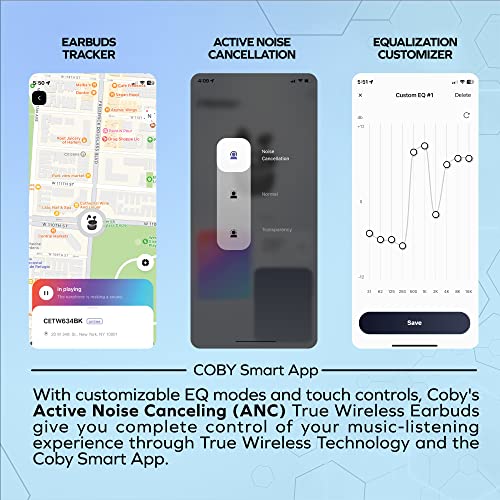 Coby Noise Canceling Earbuds Wireless, Black | Wireless Headphones Bluetooth Earbuds | Noise Canceling Headphones Wireless Bluetooth Headphones, Touch Controls, Lost Tracker | Up to 10-HR Play