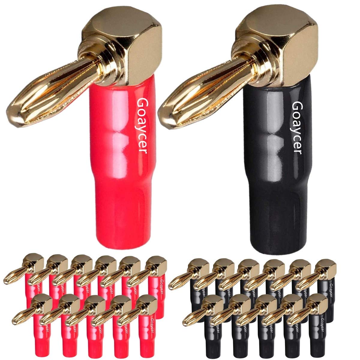 Goaycer Banana Plugs Right Angle 12 Pairs - 24k Gold Plated 90 Degree Speaker Connector (24Pcs)