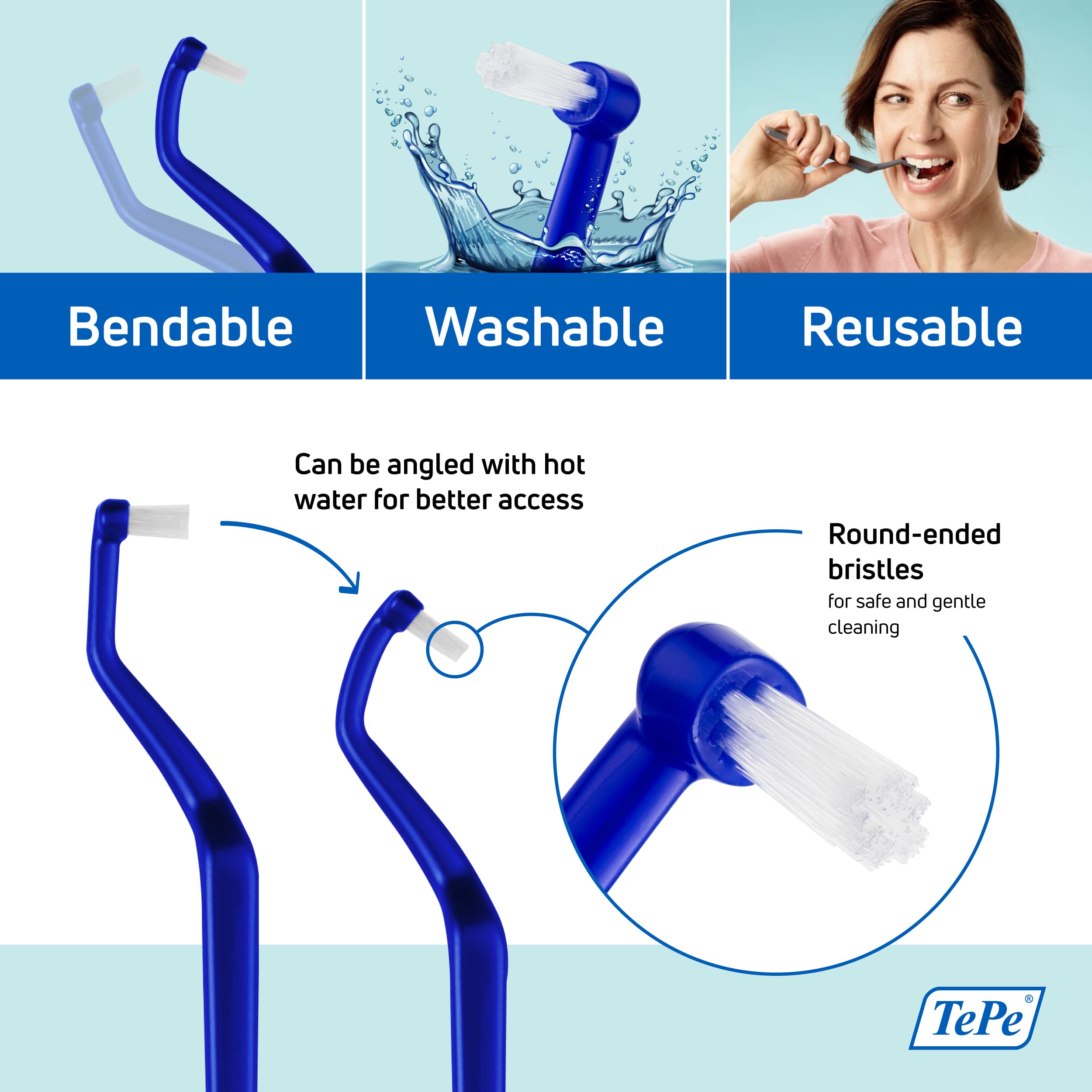 TEPE Angled Soft Bristle Toothbrush, Orthodontic Toothbrush for Braces, Small Head Toothbrush for Retainers, Implants, Universal Care, 1 Pk