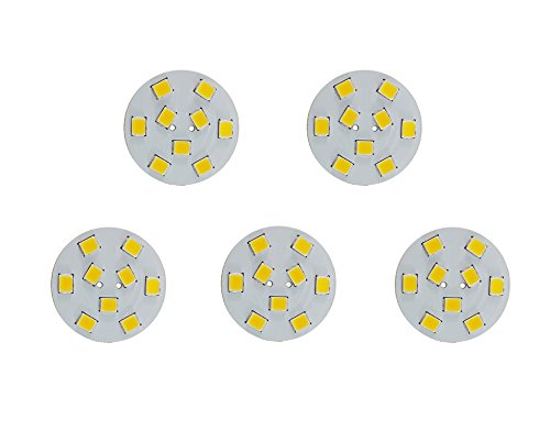 Cbconcept® 5-Pack, Back-Pin LED G4, 180 Lumens, 1 Watt (10W Equal), Warm White 3000K, 180° Beam Angle, Dimmable, Low Volt AC/DC 12 Volt, JC G4 Bi-Pin Base LED Disc Halogen Replacement Bulb