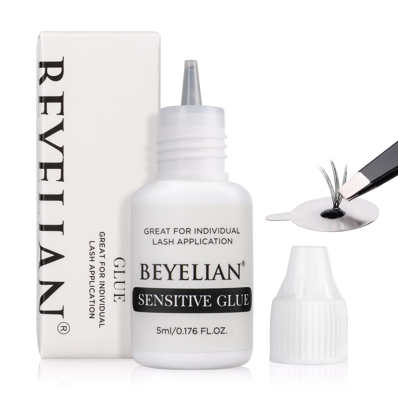 BEYELIAN Individual Lash Glue, DIY Lash Clusters Glue, 3-4 Sec Drying Time Eyelash Extension Adhesive for Professional and Self Use Individual Cluster Lashes, No Irritation, Black 5ml
