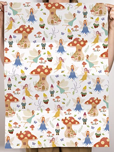 CENTRAL 23 Mushroom Wrapping Paper - 6 Eco Gift Wrap Sheet - All Occasion Wrapping Paper - Fairy - Flowers - Dwarf - Comes With Fun Stickers - Recyclable