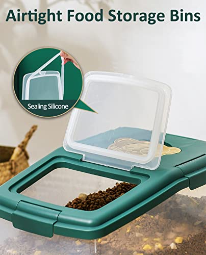 BNOSDM Airtight Cat Food Storage Container 8 lb Pet Dog Foods Storage Bins with Wheel Transparent Plastic Bulk Dry Feed Dispenser Measuring Cup, Seal Locking Lid Rice Cereal Flour