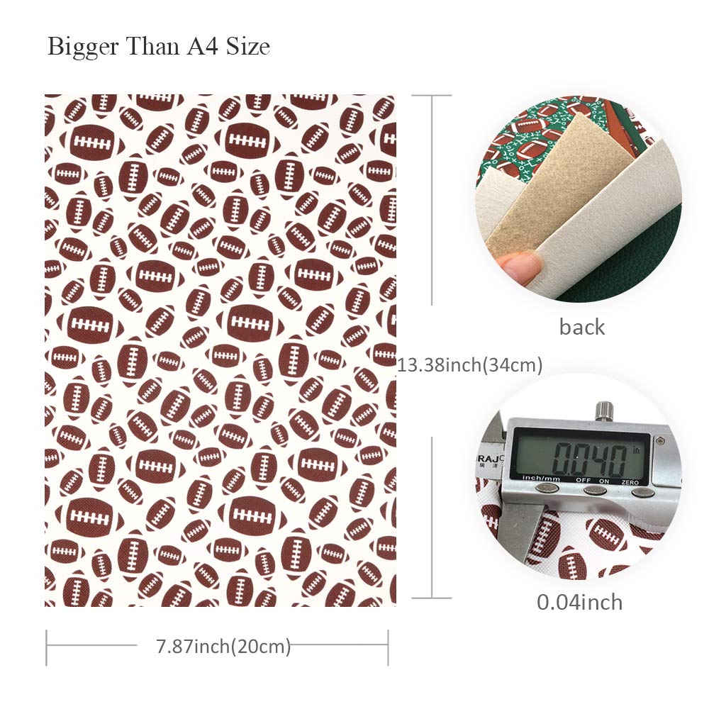 David Angie Football Soccer Ball Printed Faux Leather Sheet PU Textured Grain Leather Sheet Assorted 6 PCS 7.9" x 13.4" (20 cm x 34 cm) for Hair Accessories DIY Crafts Making (Ball)
