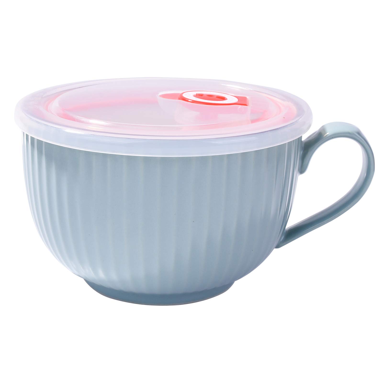 BOSILI Ceramic Soup Bowls with Handles Microwave Safe Bowl with Lid Microwavable Soup Mug with Lid Large Soup Cups for Ramen Noodle Cereal