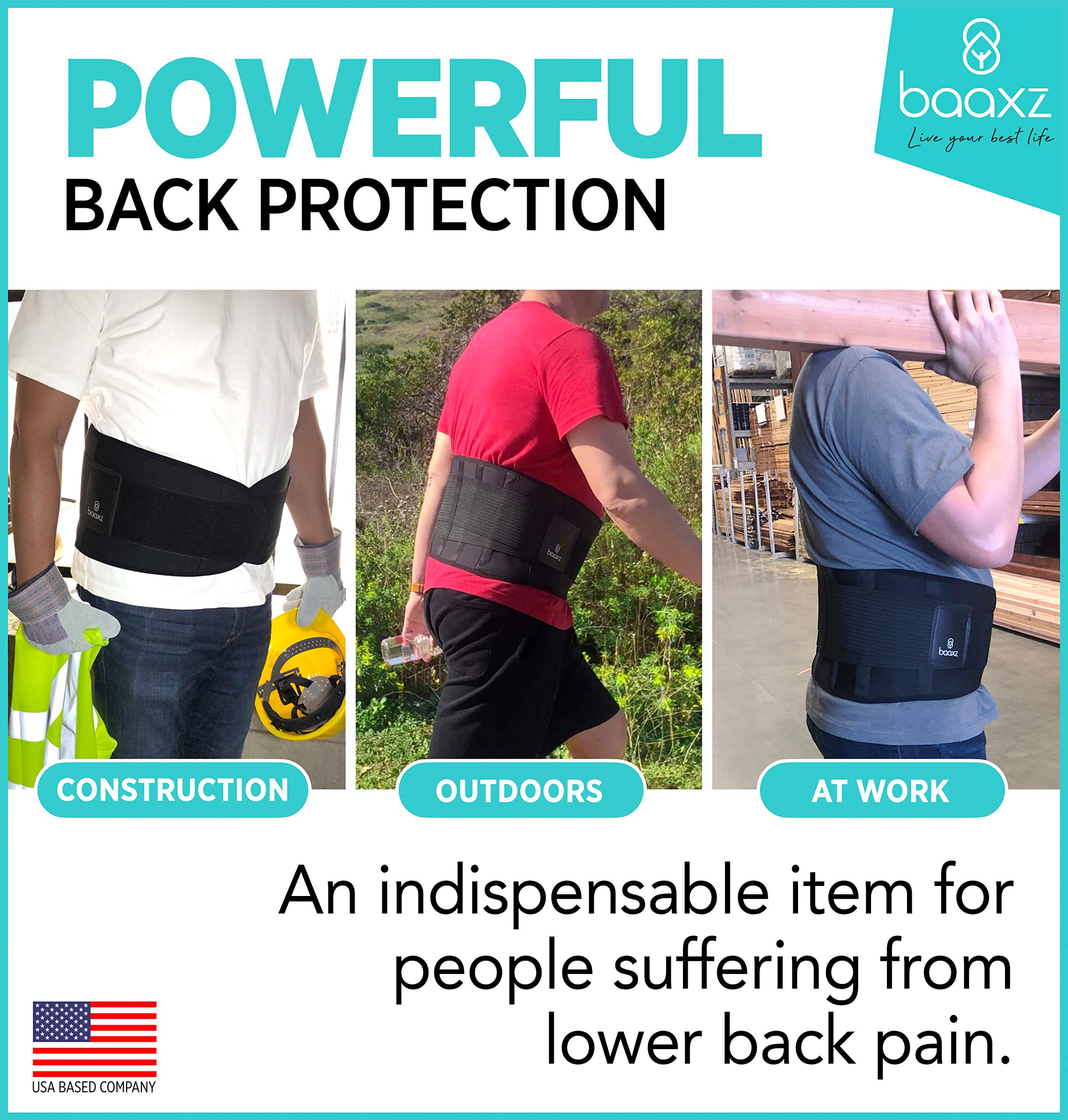 Baaxz Lower Back Brace Immediate Pain Relief from Back Pain, Hernia, Stiffness, Nerve Injury and more - Adjustable Compression - Interior Hot Cold Gel Pack Pocket - Lumbar Support Belt - Size 2XL
