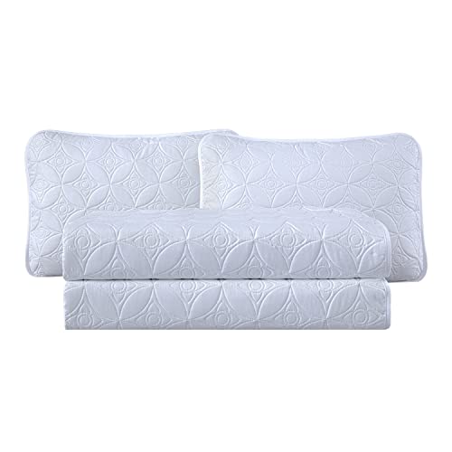 Chezmoi Collection Florenz 3-Piece King Size Quilt Set White - Soft Summer Lightweight Oversized King Bedspread 118 x 106, Medallion Pattern Coverlet for All Season