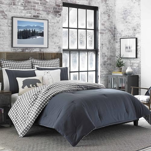Eddie Bauer - King Comforter Set, Reversible Cotton Bedding with Matching Shams, Pre-Washed for Added Softness (Kingston Charcoal, King)