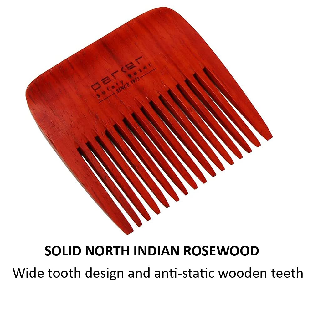 Parker's Premium Rosewood Wide Tooth Beard Comb with Jute Pouch