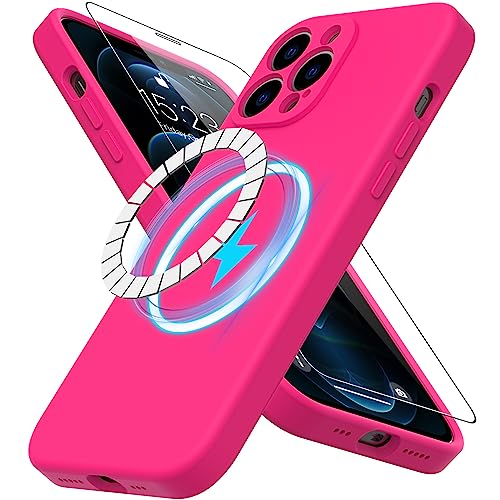 DEENAKIN iPhone 12 Pro Magnetic Case with Screen Protector and Enhanced Camera Cover,[Suitable for Magsafe] Soft Flexible Gel Rubber Bumper Protective Phone Case for iPhone 12 Pro 6.1" Hot Pink