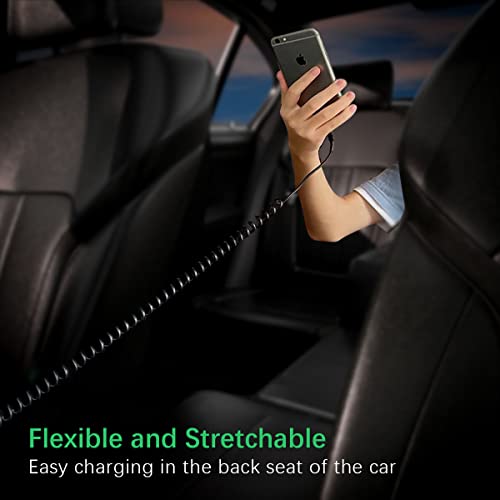 Coiled Lightning Cable Carplay[Apple Mfi Certified], USB to Lightning Cable Fast Data Sync with LED, Short Retractable iPhone Charger Cord for Car Compatible with iPhone 14/13/12/11 Pro Max/Pro/Xs Max