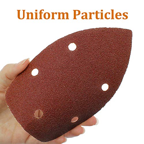 Cionyce 50 Pcs 80 Grit Mouse Detail Sander Sandpaper 5 Hole Mouse Sandpaper Hook and Loop Sander Pads Sanding Sheets for 140mm Sanding Machine
