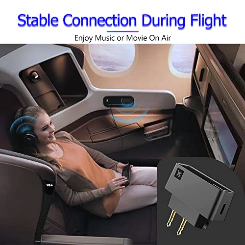 Bluetooth Flight Transmitter, Wireless 5.0 Airplane Airline Airport A2DP Adapter for Bose 700 QC45 QC35,Sony WH-1000XM5,Anker Soundcore Life Q45,Sennheiser Momentum 4,Apple Airpods Pro Max Headphones