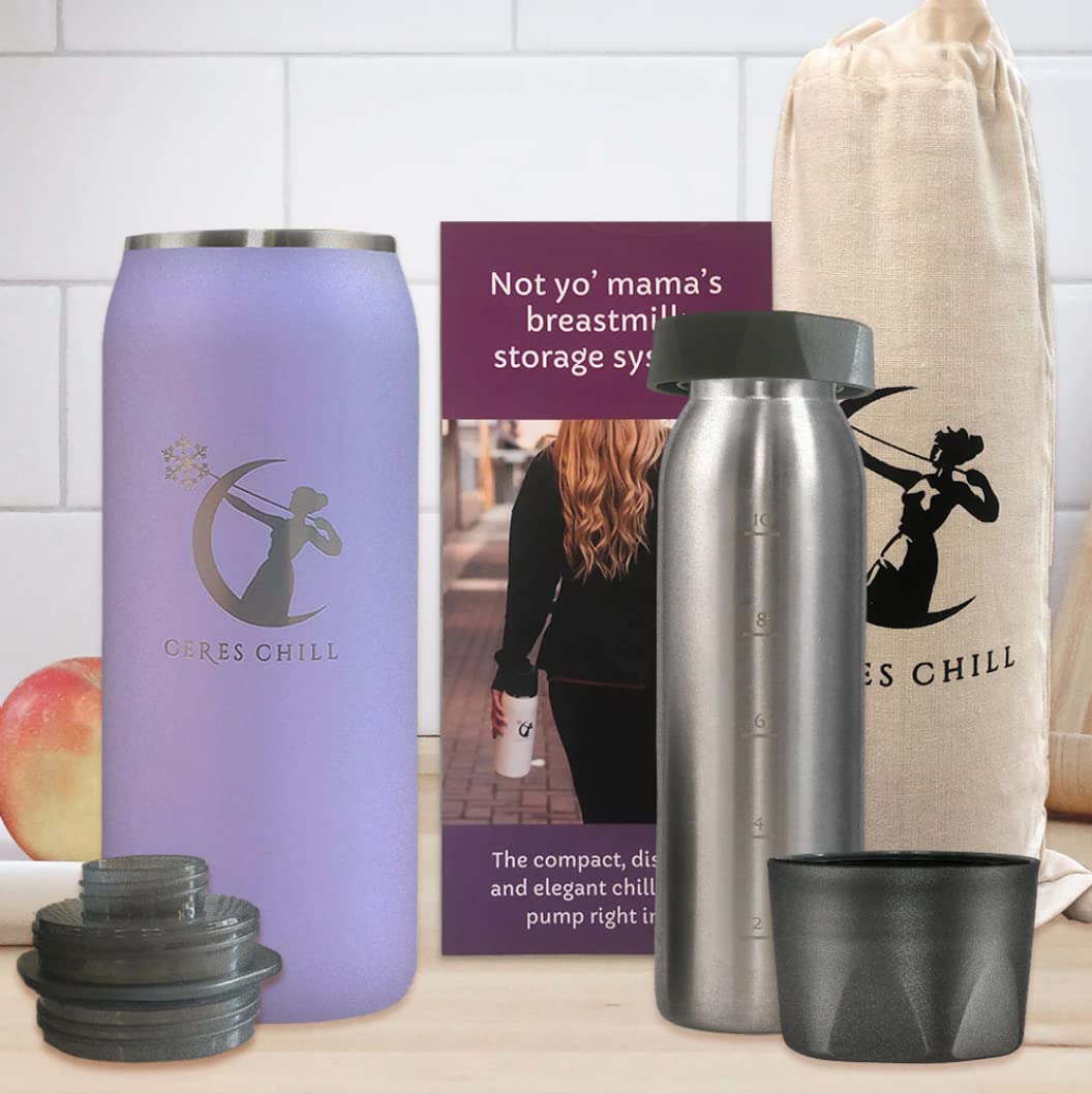 Breastmilk Chiller Reusable Storage Container (MILLILITERS) by CERES CHILL | Cooler - Keeps Milk at Safe temperatures for 20+ Hours | 12 to 34oz (Future’s So Bright White)