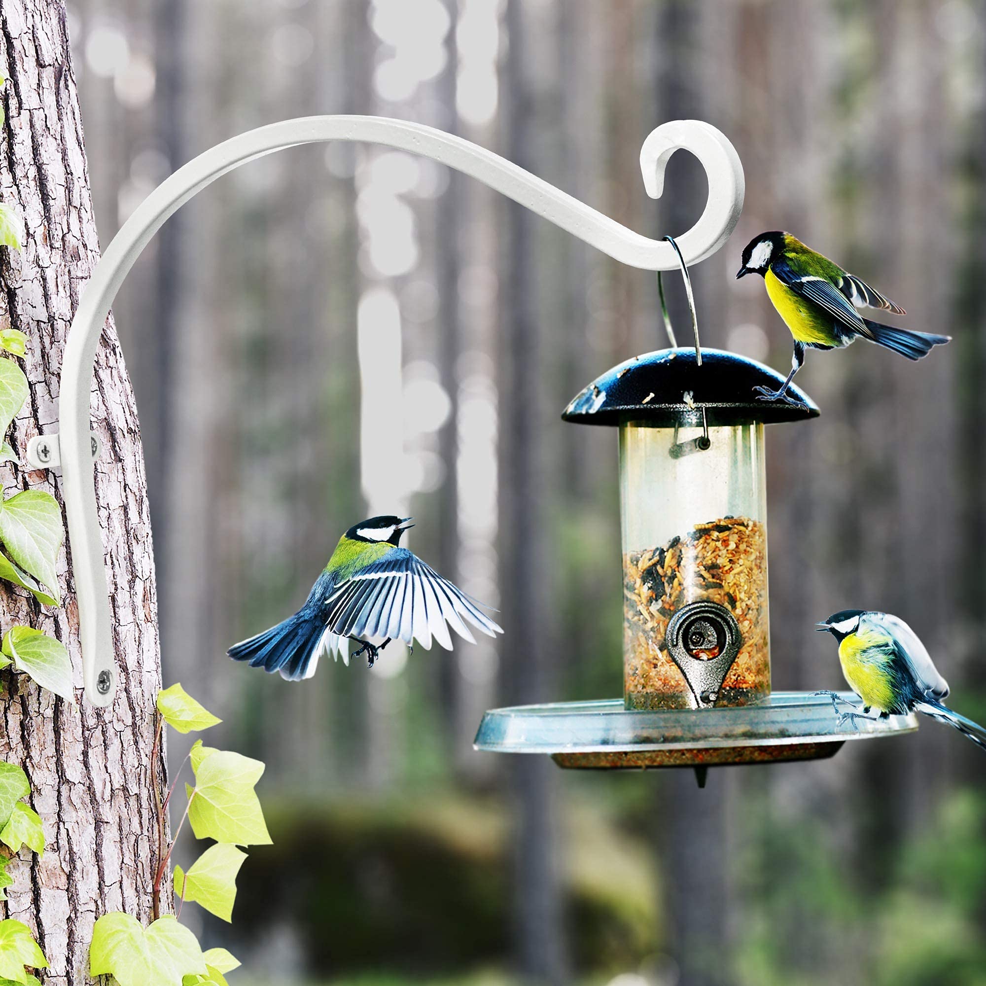 Bird Feeder Hanger: 12-Inch Wall-Mounted Plant Bracket Outdoor - 4 Pieces White Plant Hooks for Hanging Flower Baskets