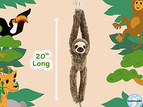HOWBOUTDIS 20 inch Brown Hanging Sloth - Stuffed Animal - Ultra Soft Plush - Hands and Feet Connect - Realistic Design - Great Gift or Prize