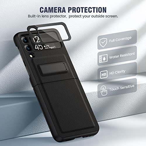 Caka Compatible for Galaxy Z Flip 3 5G Kickstand Case, Z Flip 3 Case with Camera Protector Hinge Protection Wireless Charging Cover Case for Samsung Galaxy Z Flip 3 (Carbon Fiber Black)